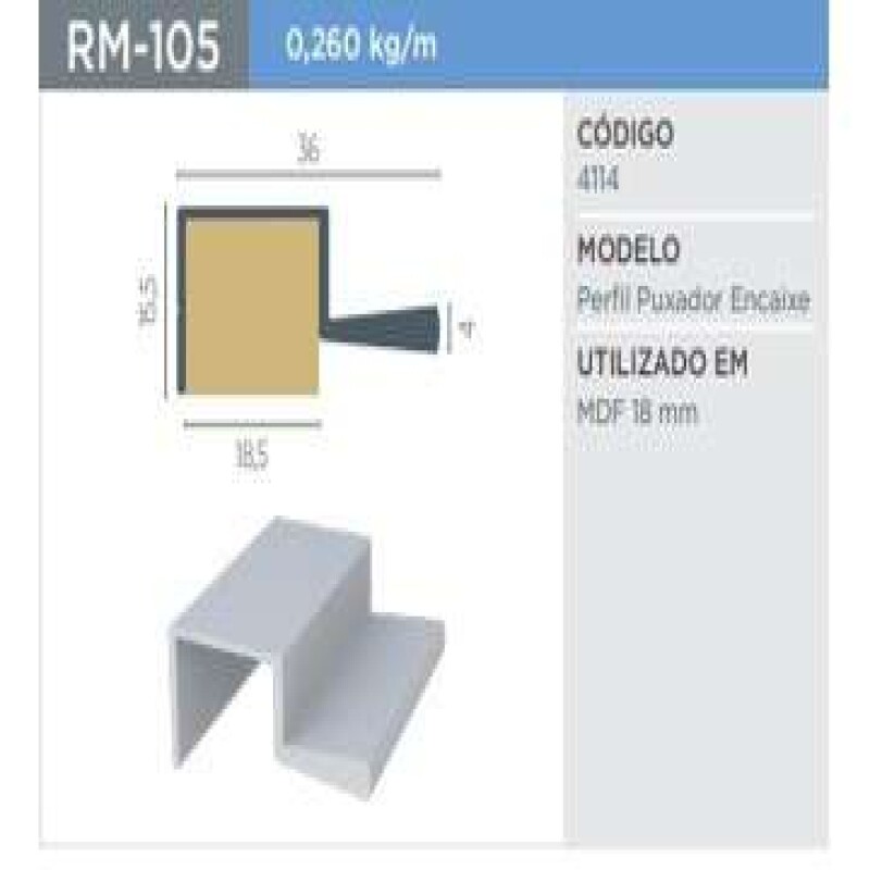 Perfil Puxador RM-105 Acabamento Inox Matte 18mm 03 Metros Rometal